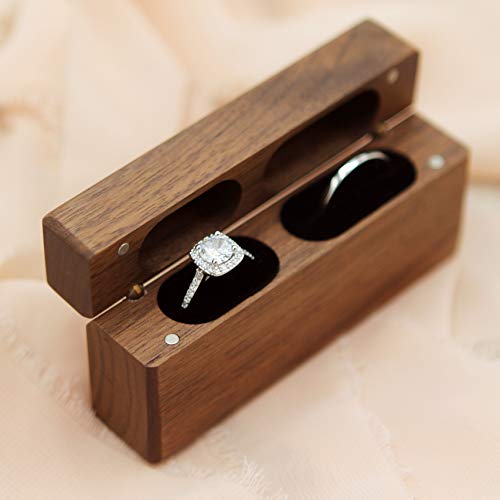 Magnetic Walnut Wedding Ring Box by MUUJEE, Slim Rectangular Design ...