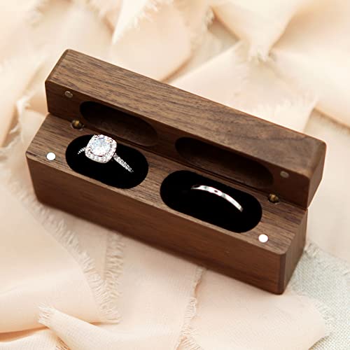 Magnetic Walnut Wedding Ring Box by MUUJEE, Slim Rectangular Design ...