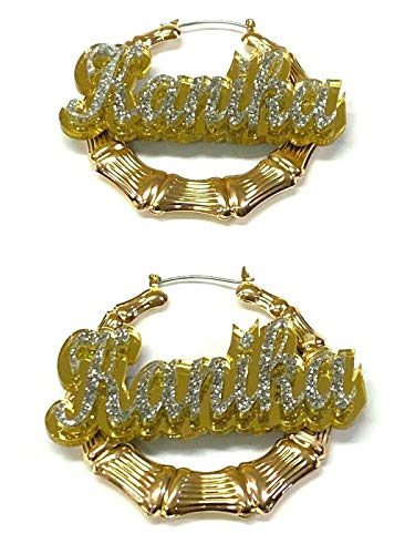 Personalized Gold-Plated Acrylic Hoop Earrings—Custom Bamboo Design ...