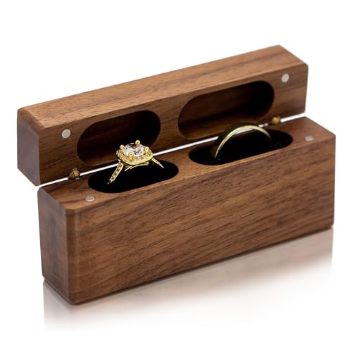 Magnetic Walnut Wedding Ring Box by MUUJEE, Slim Rectangular Design ...